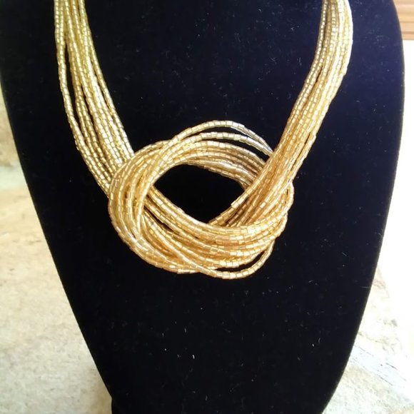 Jewelry | Nwot Gold Bugle Bead Knot Necklaceearrings | Poshmark